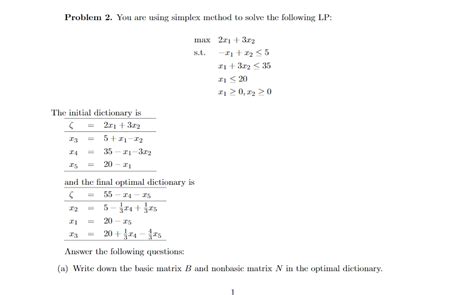 Solved Problem 2 You Are Using Simplex Method To Solve The