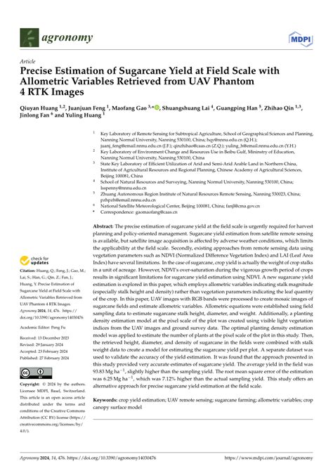 Pdf Precise Estimation Of Sugarcane Yield At Field Scale With Allometric Variables Retrieved