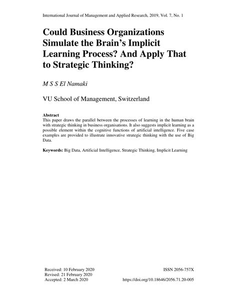 Pdf Could Business Organizations Simulate The Brains Implicit