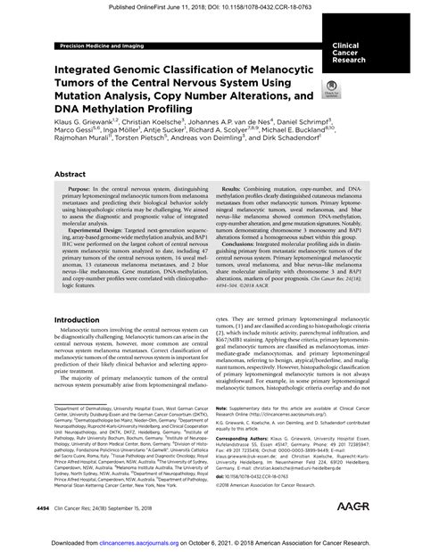 Integrated Genomic Classification Of Melanocytic Tumors Of The Central Nervous System Using