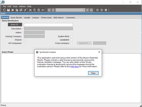 Syncfusion Error Message In Baq Designer Kinetic Erp Epicor User