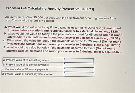 Solved Problem Calculating Annuity Present Value Chegg