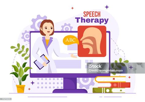 언어 치료 벡터 일러스트 레이 션 아이 교육 기본 언어 기술 및 조음 문제 교육 플랫 만화 배경 템플릿 언어치료에 대한 스톡