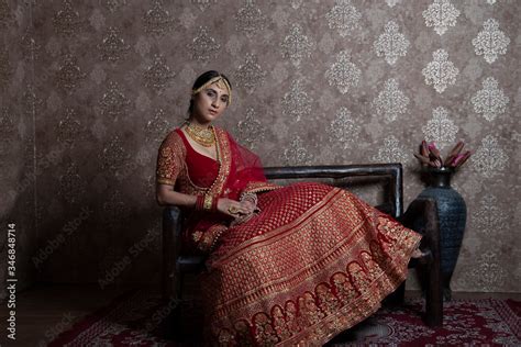 Beautiful Indian Bride Wearing Traditional Indian Bridal Dress Stock