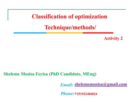 Classification Of Optimization Techniques Ppt