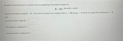 Solved The Electric Field Intensity For A Plane Wave