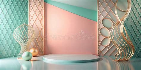 Elegant Pastel Display With Abstract Gold Accents And Circular Platform Generative Ai Stock