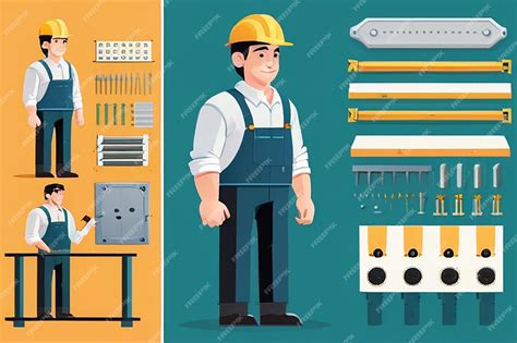 Flat Style Vector Assembler Character Illustration Premium Ai