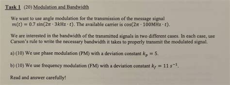 Solved Task Modulation And Bandwidth We Want To Use Chegg