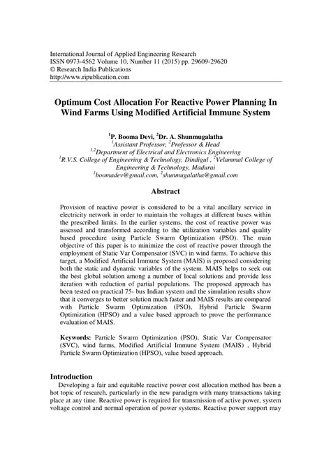 Pdf Optimum Cost Allocation For Reactive Power Planning In Wind Farms