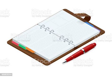 아이소메트릭 오픈 빈 나선형 메모장 수첩와 빨간 펜 흰색 배경에 고립 기업의 정체성과 홍보 개체에 대 한 조롱 0명에 대한 스톡 벡터 아트 및 기타 이미지 Istock