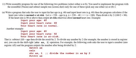 Solved 11 Write Assembly Program For One Of The Following