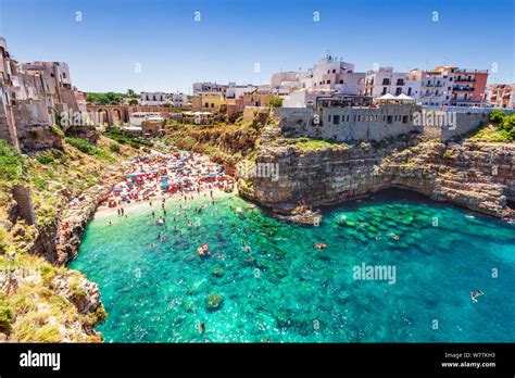 Polignano A Mare Italy Summertime Beach Of Cala Paura In Puglia