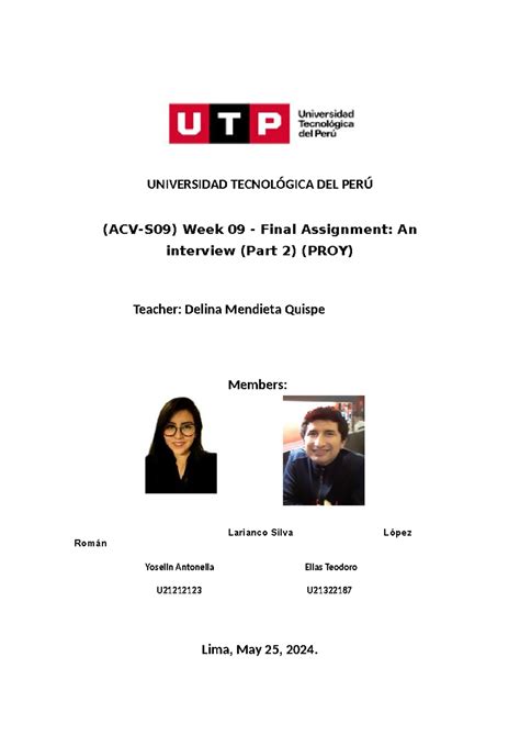 Acv S09 Week 09 Final Assignment An Interview Part 2 Universidad TecnolÓgica Del PerÚ Acv