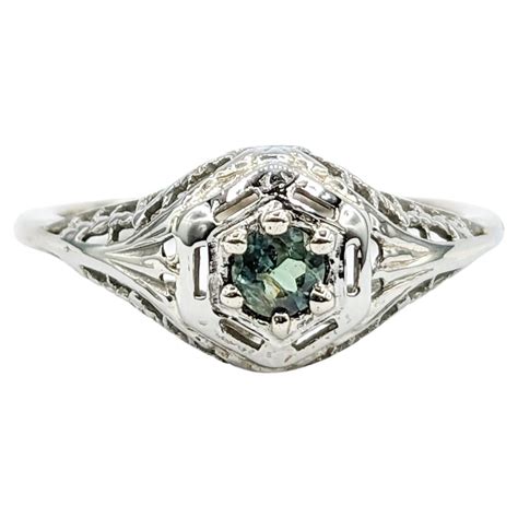 Antique Art Deco Filigree Alexandrite Ring In 18kt White Gold Ring For