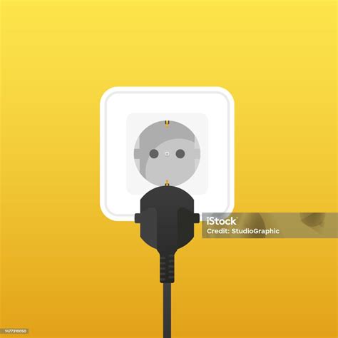 플러그는 전기 코드를 사용하여 전기 배선에 삽입됩니다 전기 제품을 연결하기위한 장치 아이콘입니다 정전 개념 유럽 소켓 기술 벡터 그림 대칭에 대한 스톡 벡터 아트 및 기타