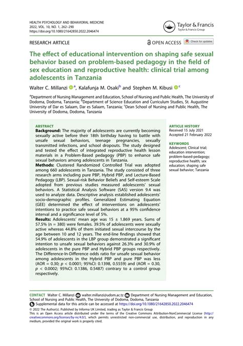 Pdf The Effect Of Educational Intervention On Shaping Safe Sexual