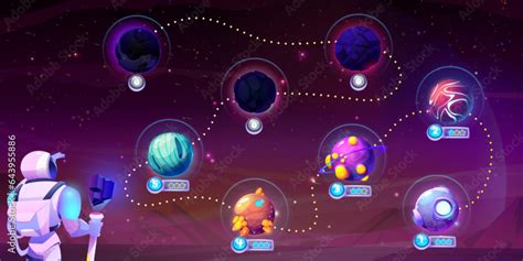 Space Game Level Map With Alien Planets On Dotted Route To Finish Line