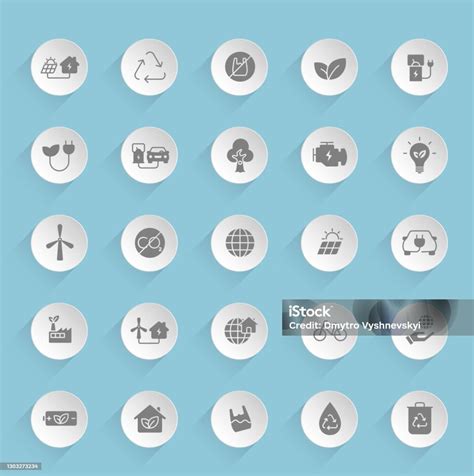 파란색 배경에 투명한 그림자가 있는 둥근 푹신한 종이 원에 있는 에코 벡터 아이콘 웹 모바일 및 사용자 인터페이스 설계를 위한 생태계 스톡 벡터 아이콘 0명에 대한 스톡