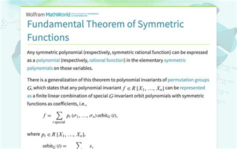 Fundamental Theorem Of Symmetric Functions From Wolfram Mathworld