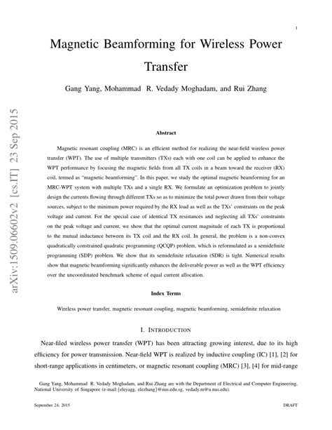 Pdf Magnetic Beamforming For Wireless Power Transfer