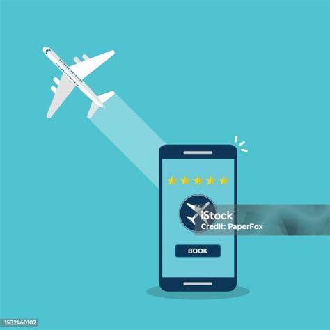 휴대 전화의 비행기 여행 항공편 버튼 예약 항공사 스마트 폰 앱의 리뷰 별 별 최고의 여행 평점 벡터 그림 Brand Name Smart Phone에 대한 스톡 벡터 아트
