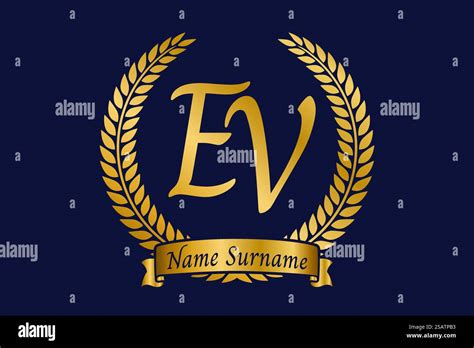 Initial Letter E And V Ev Monogram Logo Design With Laurel Wreath