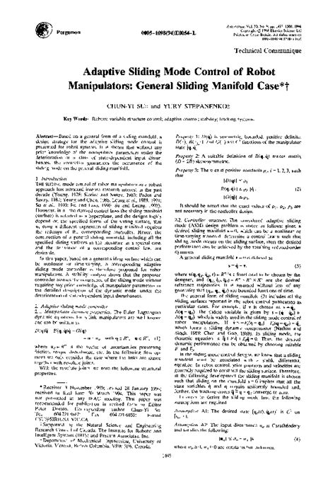 pdf adaptive sliding mode control of robot manipulators general