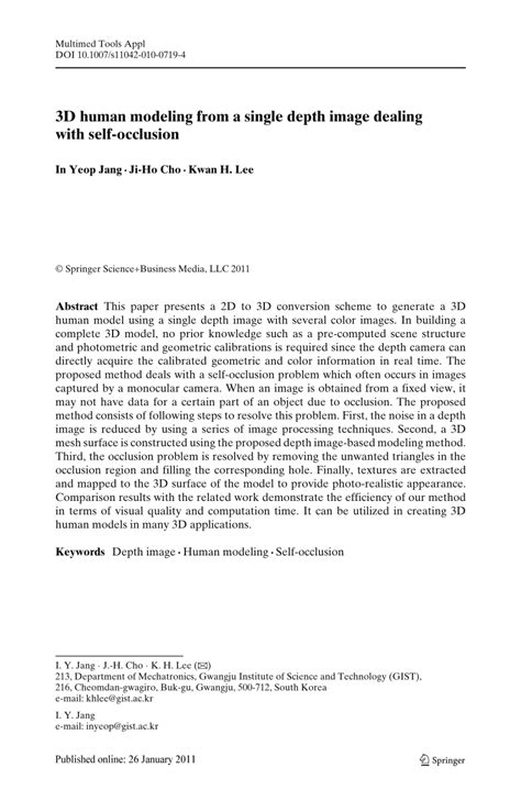Pdf 3d Human Modeling From A Single Depth Image Dealing With Self