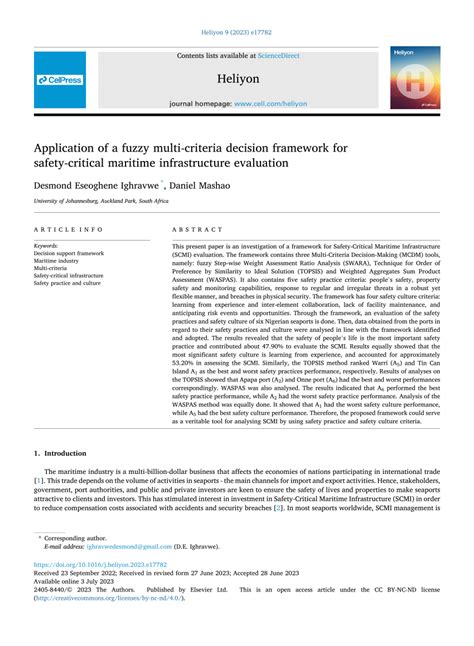 Pdf Application Of A Fuzzy Multi Criteria Decision Framework For Safety Critical Maritime