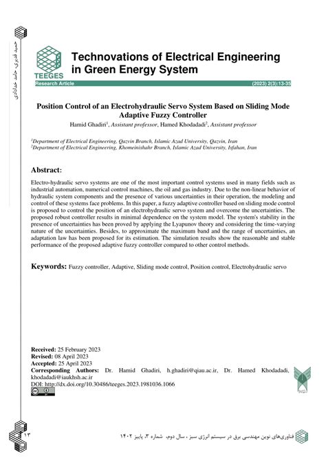 pdf position control of an electrohydraulic servo system based on