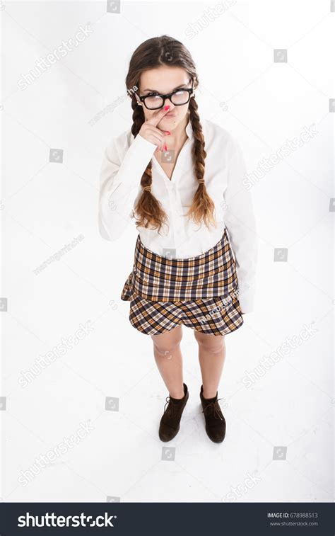 Nerd Girl Touching Nose Finger Light Stock Photo Shutterstock