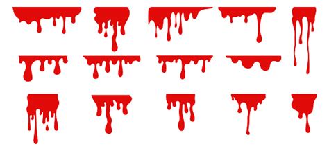 손으로 그린 흐르는 피 스플래쉬 세트 핏자국 튄 자국 벡터 일러스트 레이 션 방울에 대한 스톡 벡터 아트 및 기타 이미지