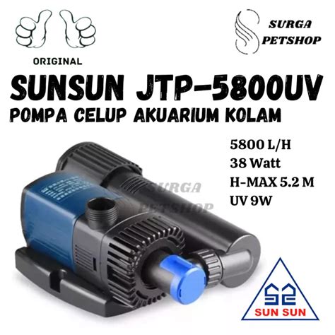 Sunsun Jtp 5800 Uv Pompa Air Celup Plus Lampu Uv Akuarium Kolam Ikan Water Pump Ultra Violet