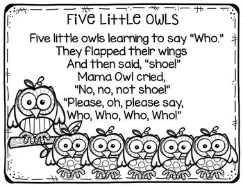 Five Little Owls Freebie Pocket Chart Activity By Judy Tedards