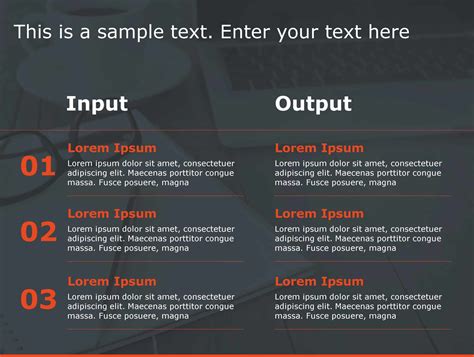Dark Themed Input Output Comparison Layout In Orange And Gray Powerpoint Template