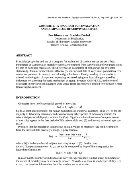 Pdf Gompertz A Program For Evaluation And Comparison Of Survival Curves