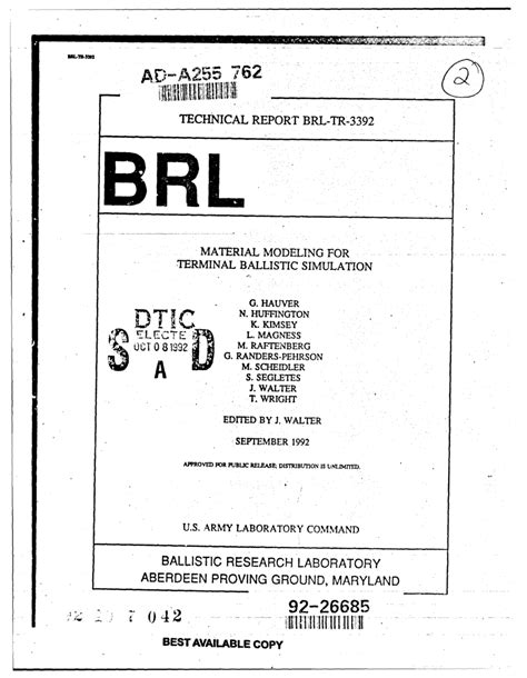 Pdf Material Modeling For Terminal Ballistic Simulation