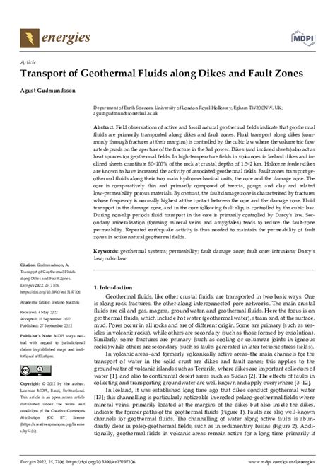 Pdf Transport Of Geothermal Fluids Along Dikes And Fault Zones