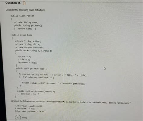 Solved Question 15 Consider The Following Class Definitions