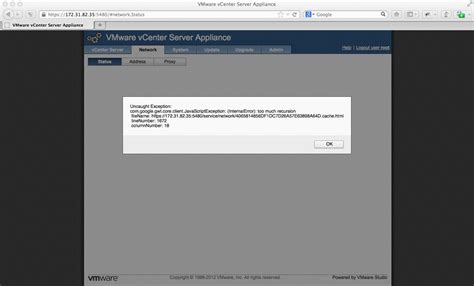 vcsa web management network error ipnet