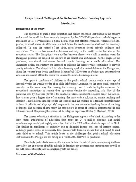 Perspective And Challenges Of The Students On Modular Learning Approach Pdf Distance Perspective And Challenges Of The Students On Modular Learning Approach Pdf Distance