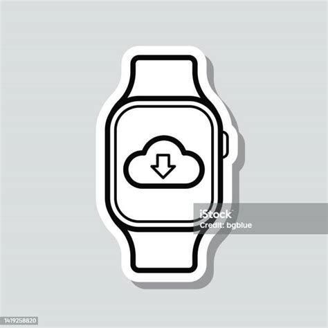 스마트 워치에 클라우드 다운로드 회색 배경에 아이콘 스티커 3차원 형태에 대한 스톡 벡터 아트 및 기타 이미지 3차원 형태 개념 공유 개념 Istock