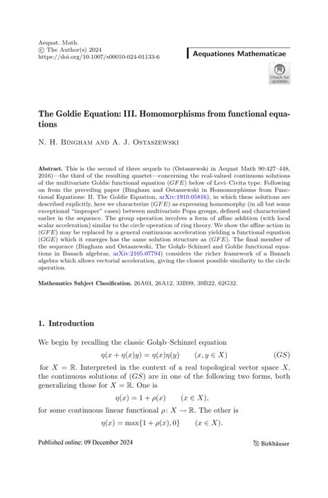 Pdf The Goldie Equation Iii Homomorphisms From Functional Equations