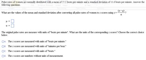 solved pulse rates of women are normally distributed with a