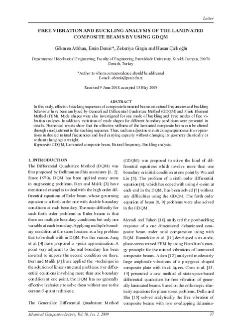 Pdf Free Vibration And Buckling Analysis Of Laminated Composites And