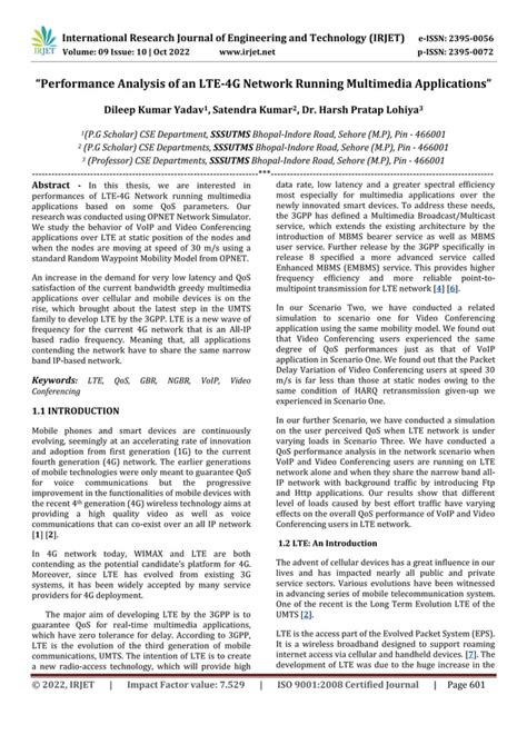 Performance Analysis Of An Lte 4g Network Running Multimedia