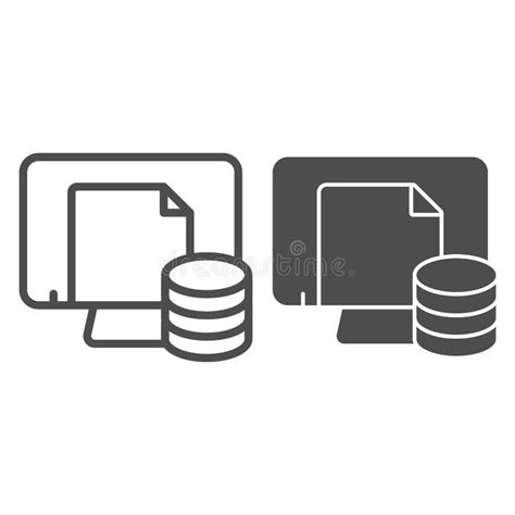 Computer File Storage Line And Glyph Icon Paper Archive On Pc Vector Illustration Isolated On