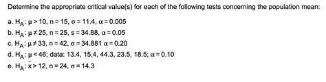 Determine The Appropriate Critical Value S For Each Chegg Com
