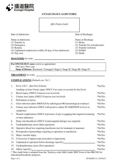 Gynaecology Audit Code